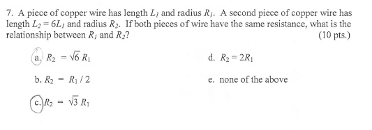 Solved A piece of copper wire has length L1 and radius R1. A | Chegg.com