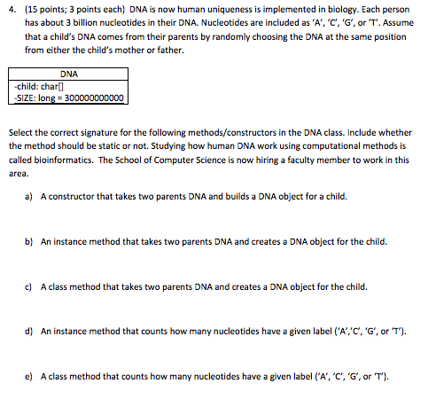 Solved (15 points; 3 points each) DNA is now human | Chegg.com
