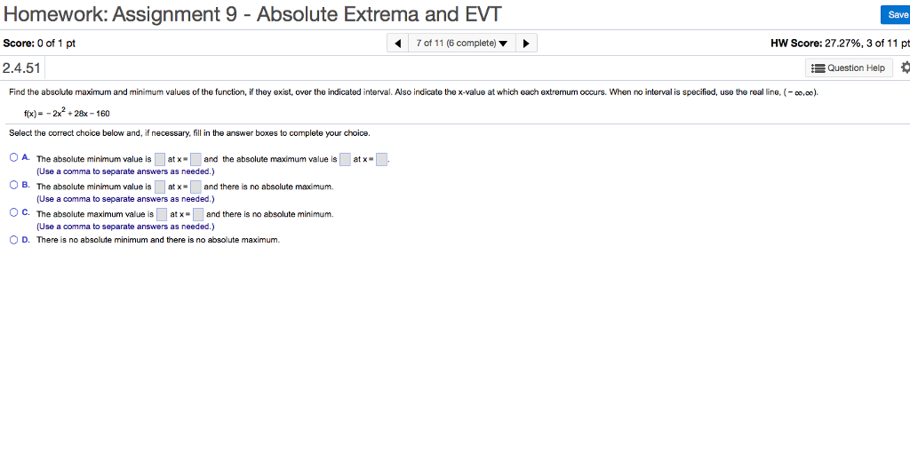 Solved Homework: Assignment 9 - Absolute Extrema and EVT | Chegg.com