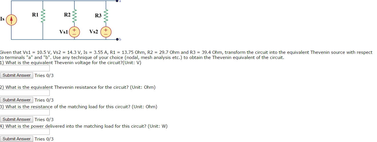 Solved Given that Vsl = 10.5 V, Vs2 = 14.3 V, Is = 3.55 A, | Chegg.com