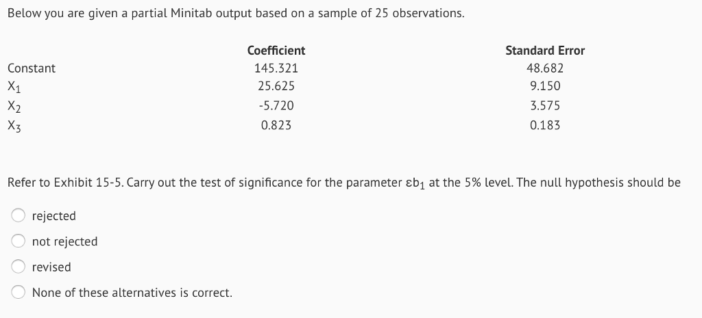 Solved Below You Are Given A Partial Minitab Output Based On