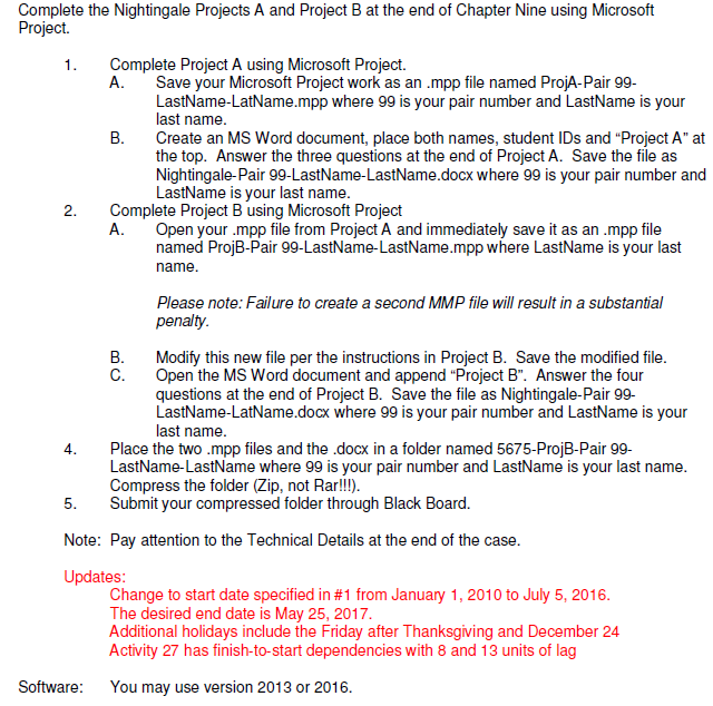 Complete the nightingale projects a and b project b | Chegg.com