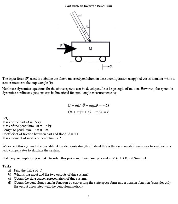 Solved Cart with an Inverted Pendulum m.I O O The input | Chegg.com
