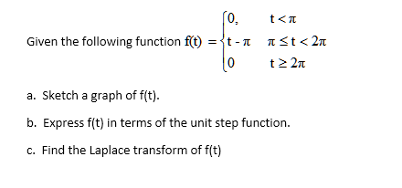 Solved Given the following function f(t) = {0, t