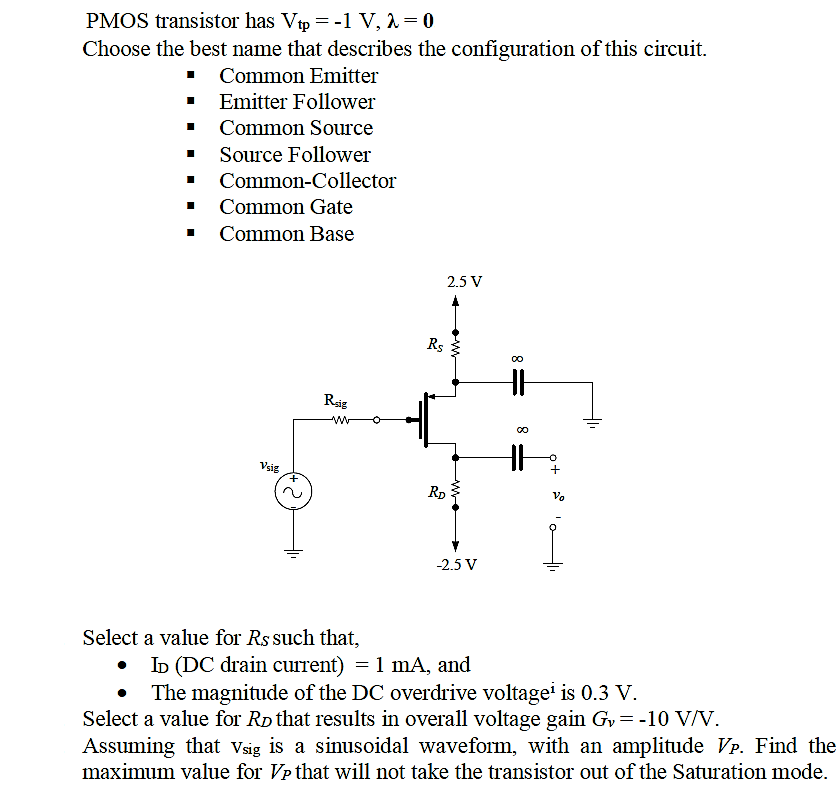 Solved PMOS transistor has yp--I V, ? 0 Choose the best name | Chegg.com