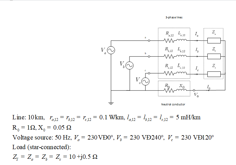 Solved 3-phas e lines 12 ,121 Z, 0,12,12 Neutral conductor | Chegg.com