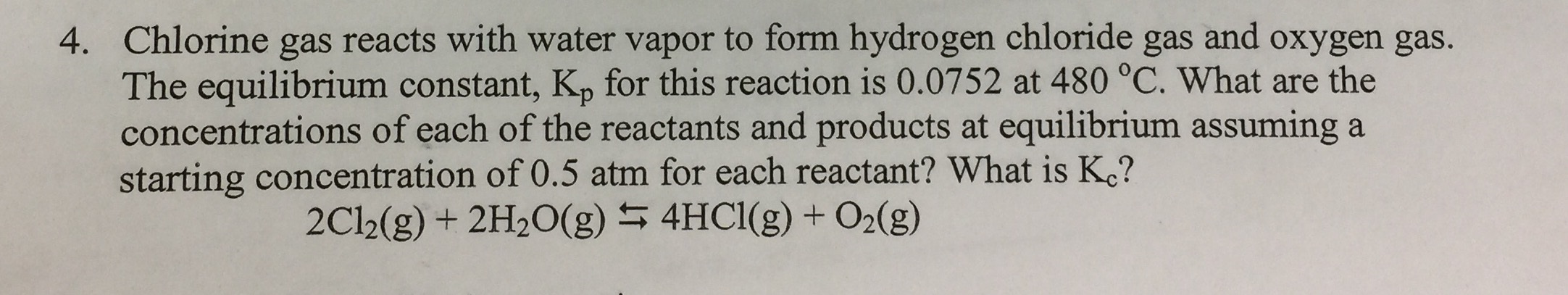 Solved Chlorine gas reacts with water vapor to form hydrogen | Chegg.com