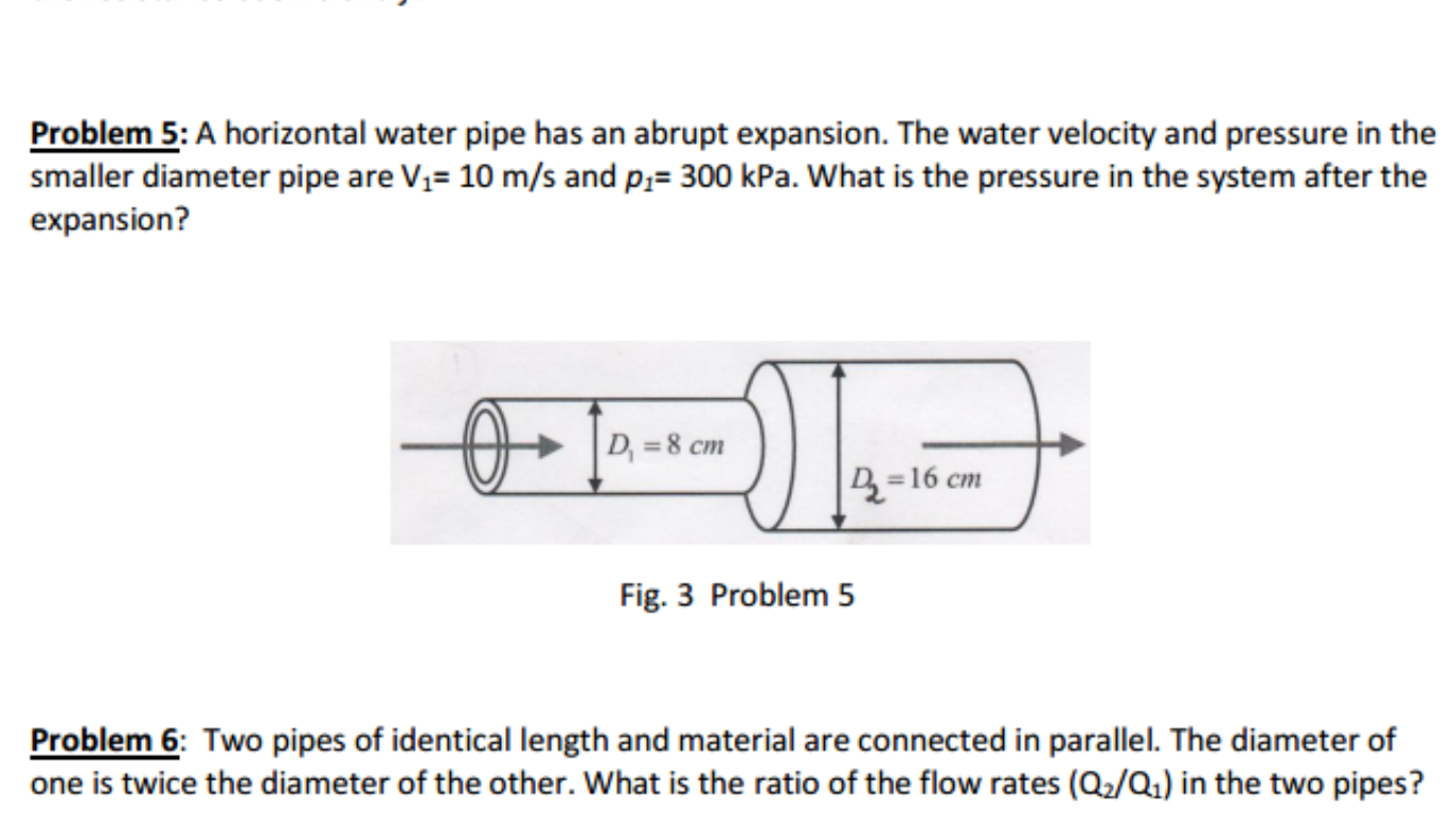 Solved Problem 5: A horizontal water pipe has an abrupt | Chegg.com