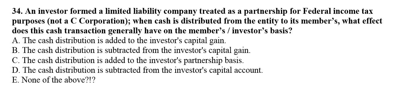 Solved An investor formed a limited liability company | Chegg.com