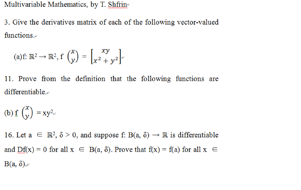 Solved Multivariable Mathematics, by T. Shfrin 3. Give the | Chegg.com