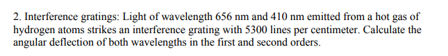 Solved 2. Interference gratings: Light of wavelength 656 nm | Chegg.com