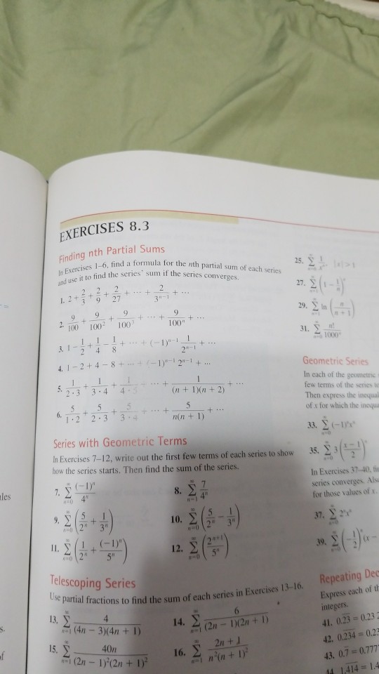 Solved EXERCISES 8.3 nth Partial Sums 1-6. find a formula | Chegg.com