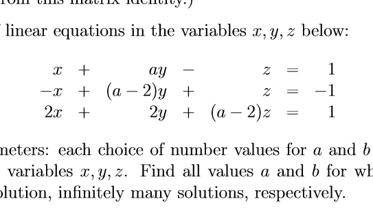 Solved Find all values a and b for which this system has no | Chegg.com