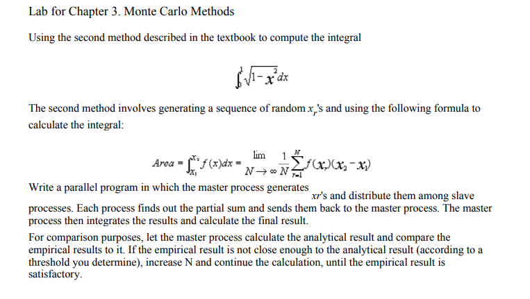 Solved Lab for Chapter 3. Monte Carlo Methods Using the | Chegg.com