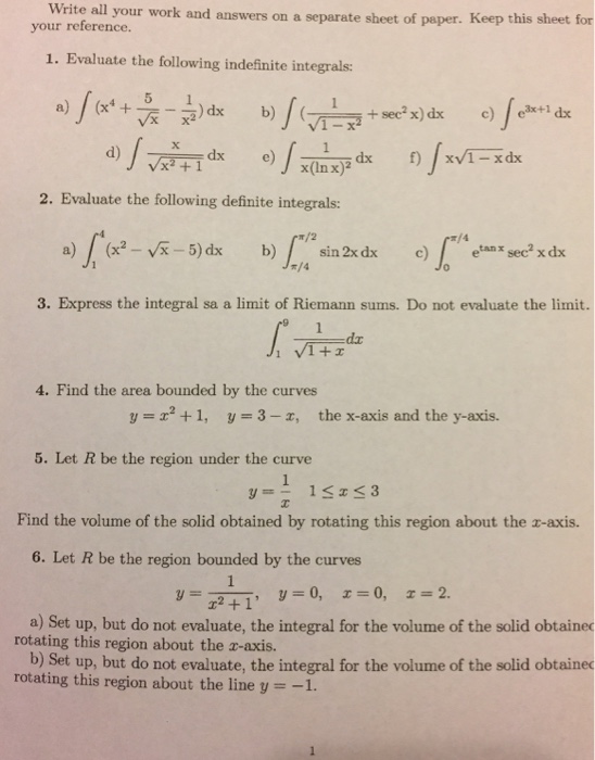 Solved Write all your work and answers on a separate sheet | Chegg.com