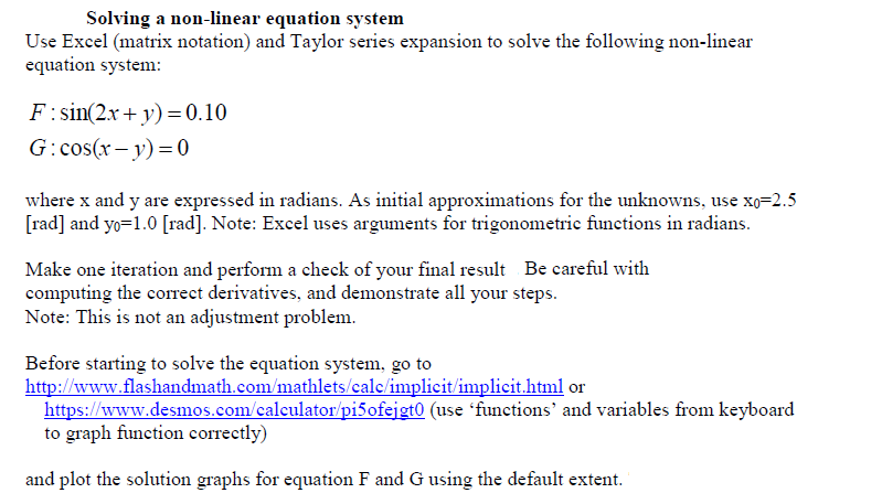 Solving a non-linear equation system Use Excel | Chegg.com