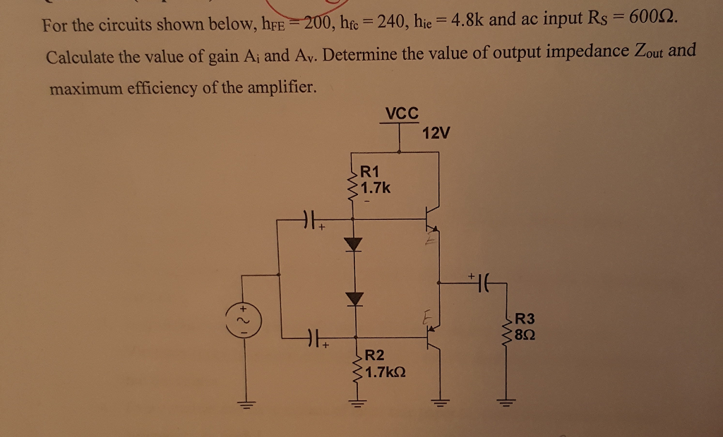 Solved For the circuits shown below, h_FE = 200, h_fc = 240, | Chegg.com