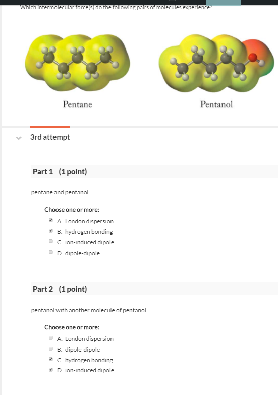 Solved ch intermolecular force(s) do the following pairs of | Chegg.com