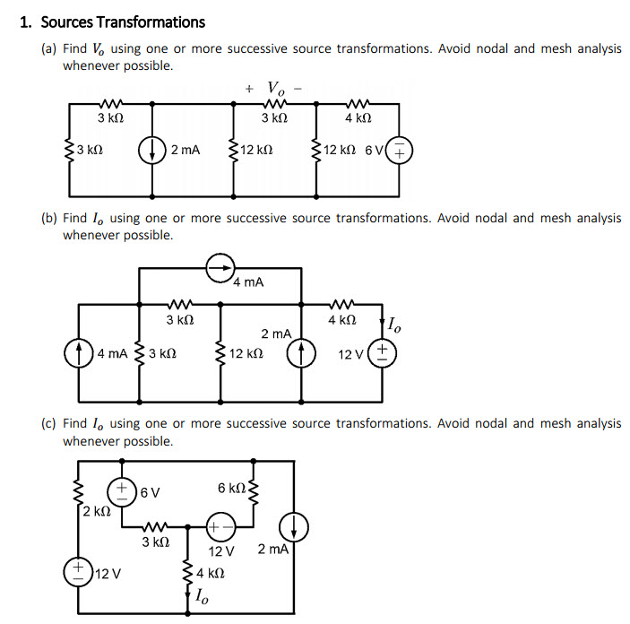 Solved 1 Sources Transformations A Find V0 Using One Or