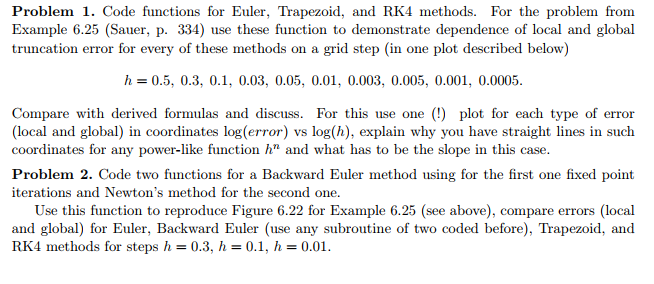 Solved Problem 1. Code functions for Euler, Trapezoid, and | Chegg.com