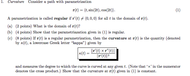 Solved Curvature Consider a path with parametrization r(t) | Chegg.com