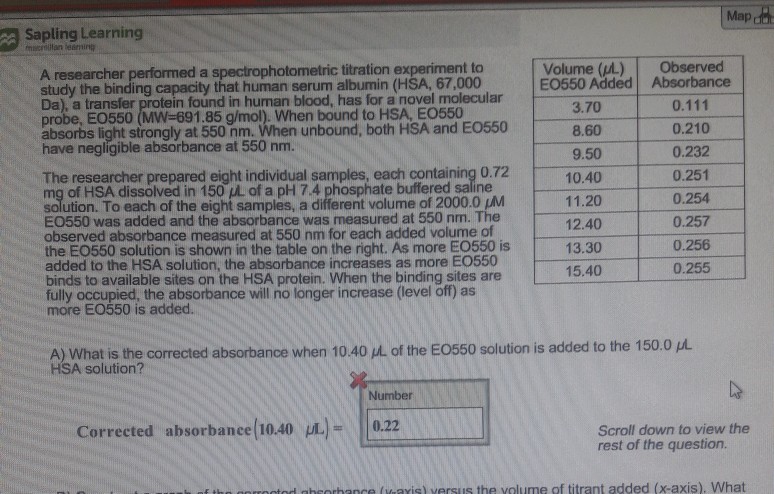 Solved 1) can you please find the corrected absorbance for | Chegg.com
