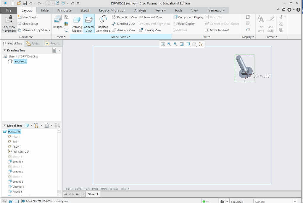 Solved DRW0002 (Active) Creo Parametric Educational Edition | Chegg.com