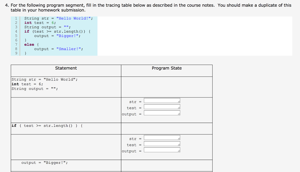 Solved 4. For the following program segment, fill in the | Chegg.com