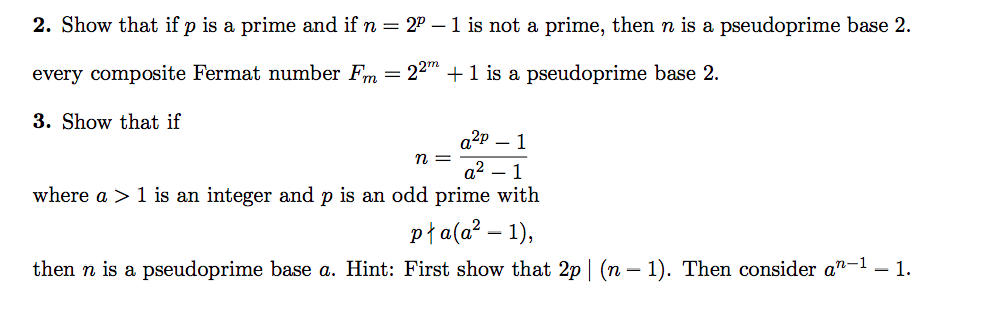 Solved 2. Show that if p is a prime and if n 2p-1 is not a | Chegg.com