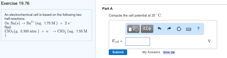 Solved An electrochemical cell is based on the following two | Chegg.com