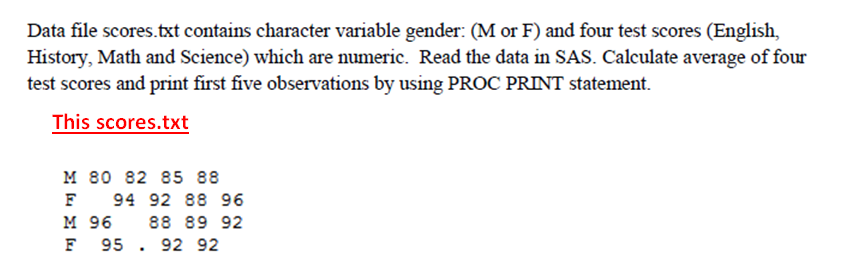 Solved Data file scores.txt contains character variable | Chegg.com