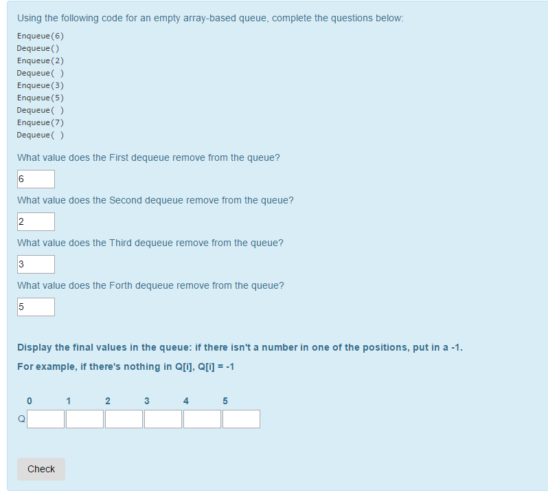 Solved Using The Following Code For An Empty Array Based 