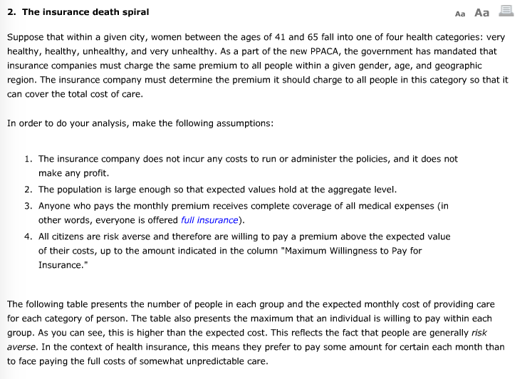Solved 2. The insurance death spiral Aa Aa Suppose that | Chegg.com Solved 2. The insurance death spiral Aa Aa Suppose that | Chegg.com
