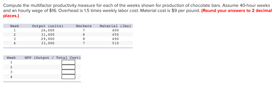 Solved Compute the multifactor productivity measure for each | Chegg.com