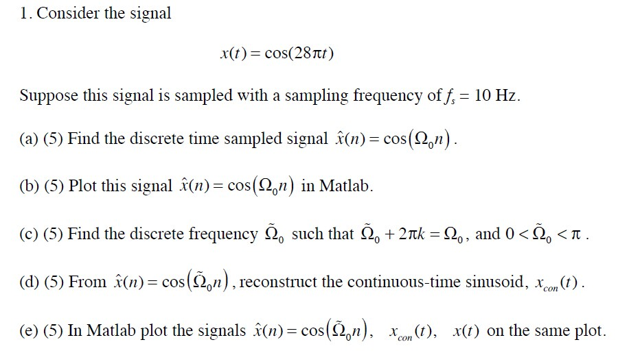 Solved 1. Consider the signal x(t)= cos(28 pi t) Suppose | Chegg.com