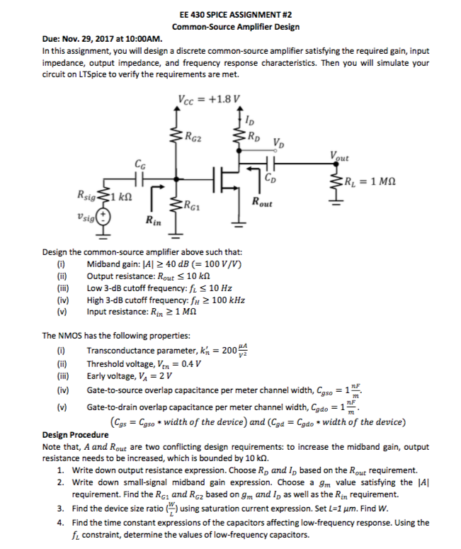 Solved EE 430 SPICE ASSIGNMENT #2 Common-Source Amplifier | Chegg.com