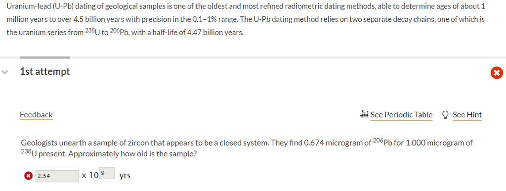 Solved Uranium-lead (U-Pb) dating of geological samples is | Chegg.com