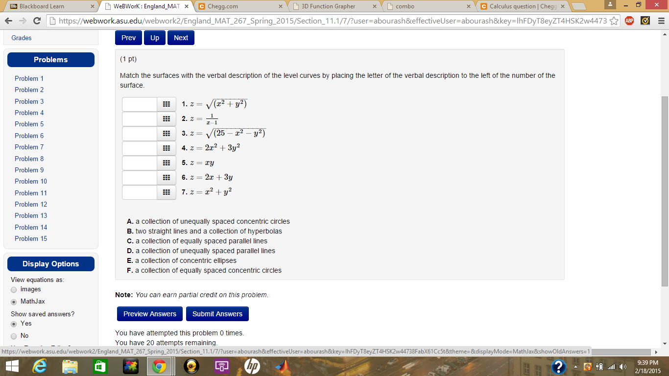 Solved x 3D Function Grapher x combo b WeBWork Eng MAT x C | Chegg.com