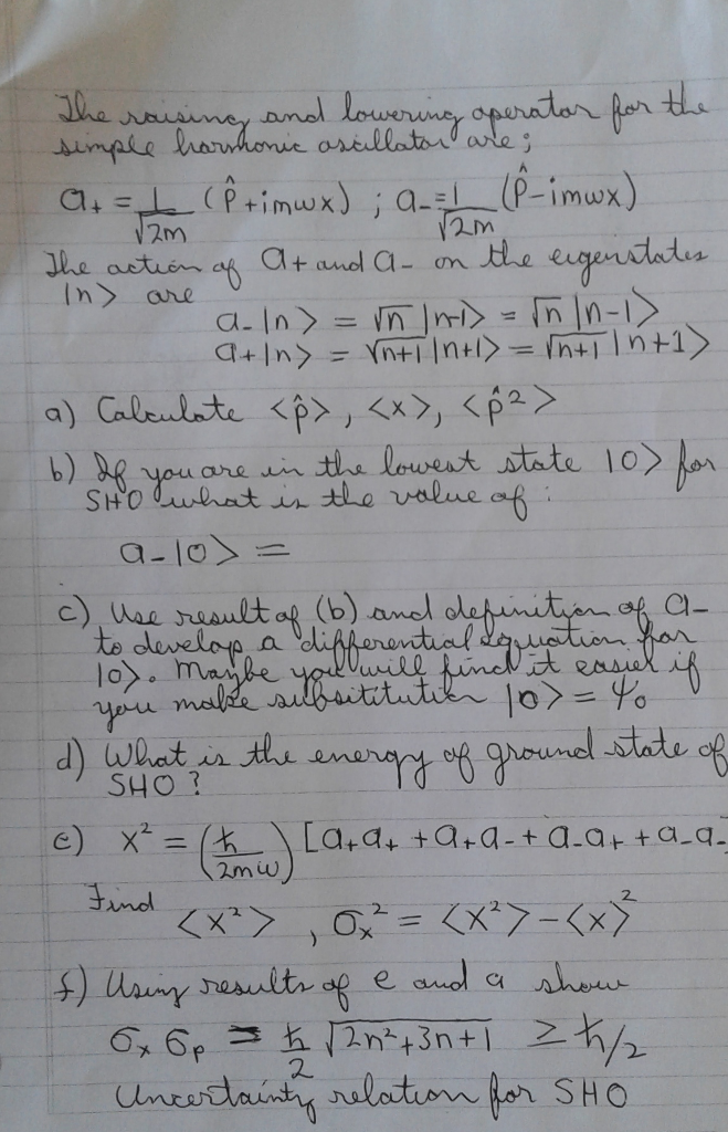 Solved The raising and lowering operator for the simple | Chegg.com
