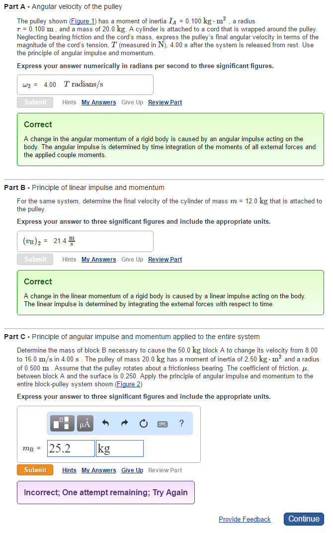 Solved Part C - Principle of angular impulse and momentum | Chegg.com