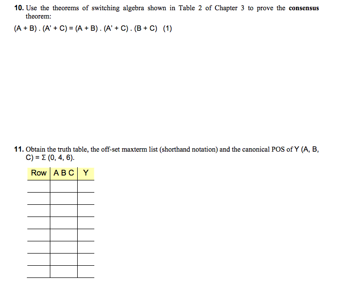 Solved 10. Use the theorems of switching algebra shown in | Chegg.com