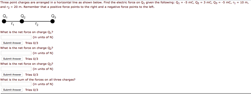Solved Three point charges are arranged in a horizontal line | Chegg.com