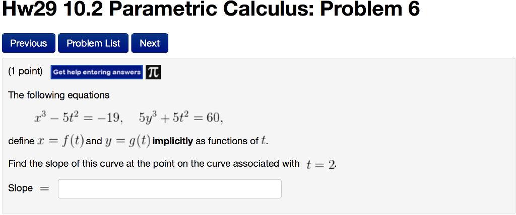 Solved Hw29 10.2 Parametric Calculus: Problem 6 vious | Chegg.com