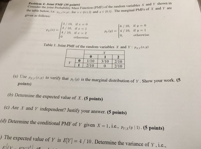 Solved Consider the joint Probability Mass Function (PMF) of | Chegg.com