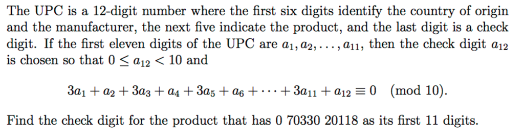 Solved The UPC is a 12-digit number where the first six | Chegg.com