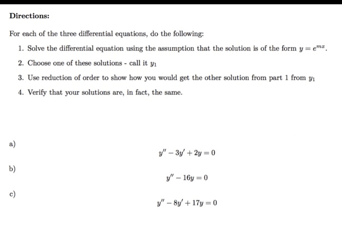 Solved For each of the three differential equations, do the | Chegg.com
