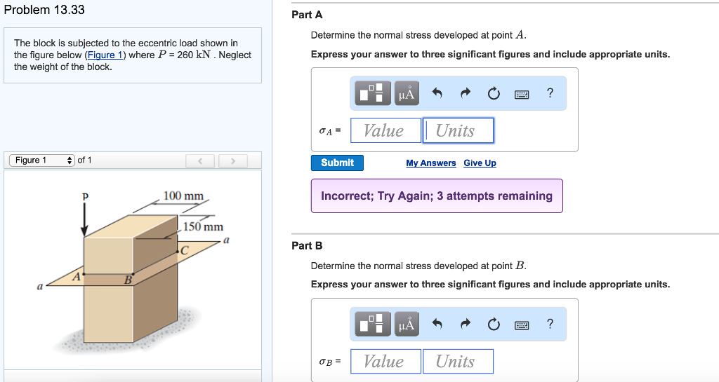 Solved The block is subjected to the eccentric load shown in | Chegg.com