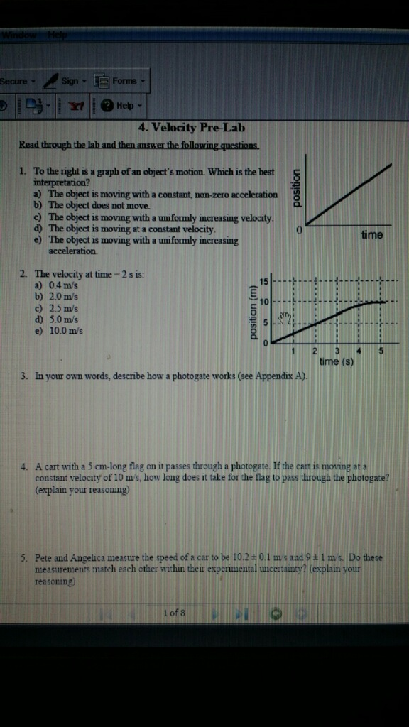 Velocity Pre-Lab Read through the lab and then mug | Chegg.com