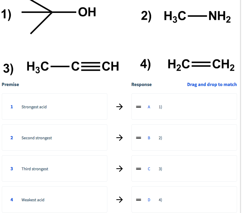 Solved 1) OH 2) H3C-NH2 Premise Response Drag and drop to | Chegg.com