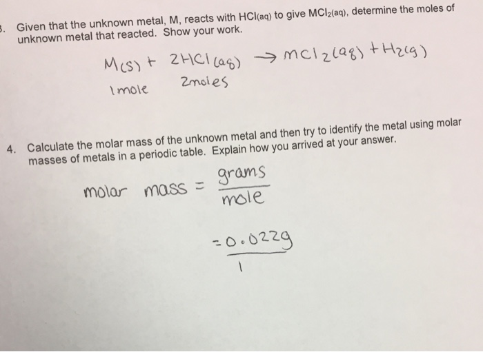 Solved Given that the unknown metal, M, reacts with HCI(aq) | Chegg.com